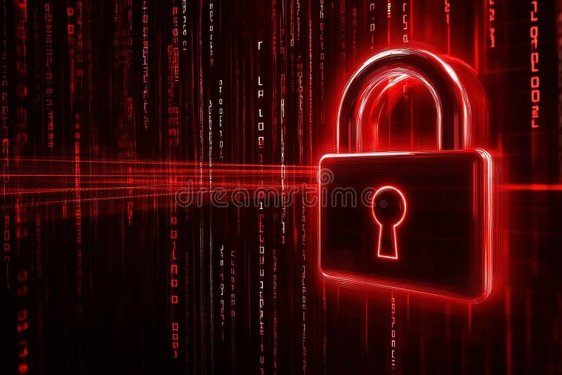 Red Padlock with Keyhole Digital Icon on Black Background. Personal ...