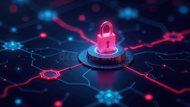 Red Padlock Securing Digital Network System Stock Photo - Image of ...