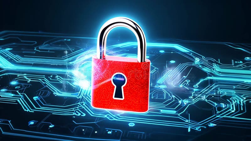Red Padlock Securing Electronic Circuit Representing Robust ...