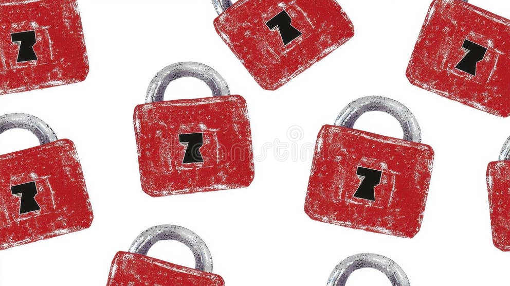 Red Padlocks with Number Seven on White Background Scattered Pattern ...