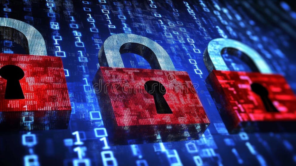 Red Padlocks Secured Digital Data Encryption Stock Illustration ...