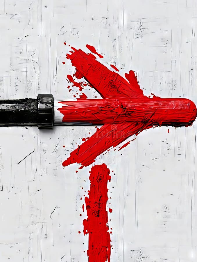A Red Paint Brush with a Red Arrow Painted on it Stock Image - Image of ...