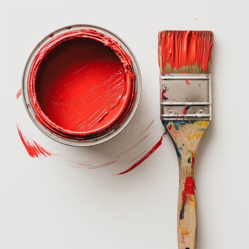 Red Paint and Brush on White Background Stock Photo - Image of ...