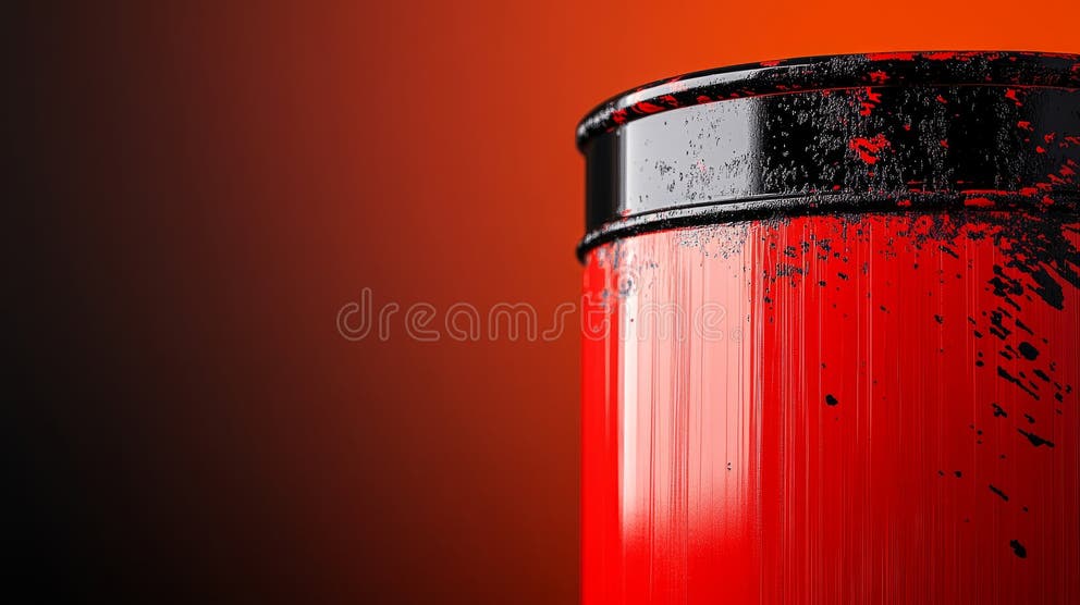 Red Paint Can with Abstract Splash on Orange Background Stock Photo ...