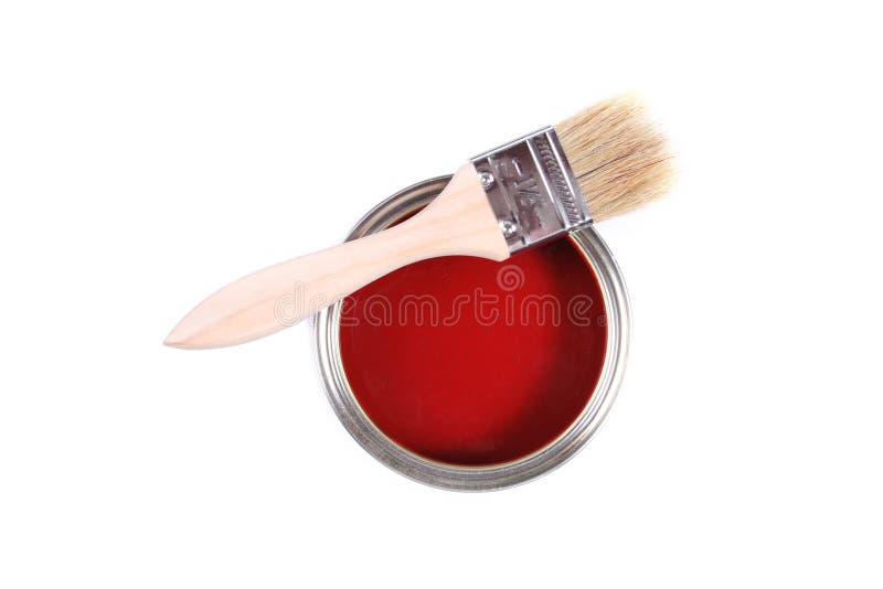 Paint Can with Red Color Mix Isolated on White Stock Photo - Image of ...