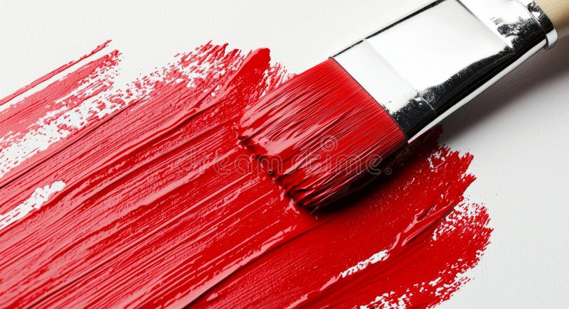 Red Paint Dripping on White Canvas with a Paintbrush Stroke Stock Image ...