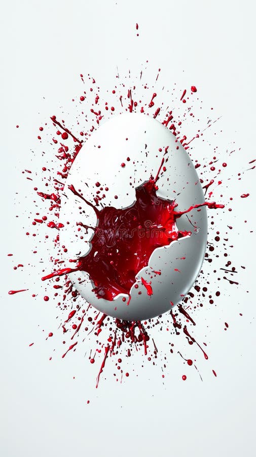 Red Paint is Exploding from a White Egg Creating Splatters and Droplets ...