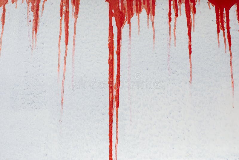 Red Paint Flows Across White Wall. Blood Runs Down Surface Stock Photo ...