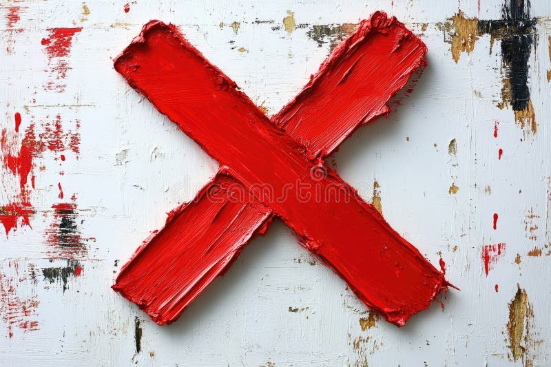 Red Paint Forming a Cross on White Canvas Background Stock Illustration ...