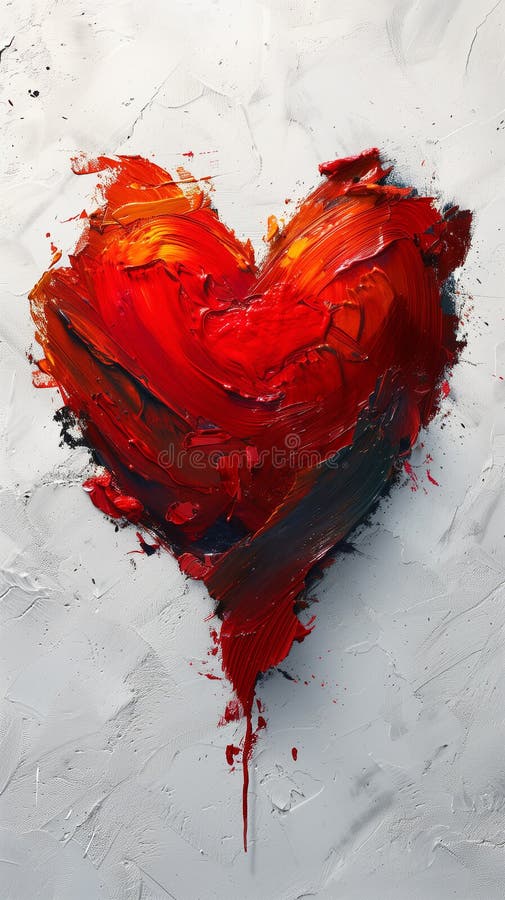Red Paint Forming a Heart Shape on a White Canvas, Expressing a Concept ...