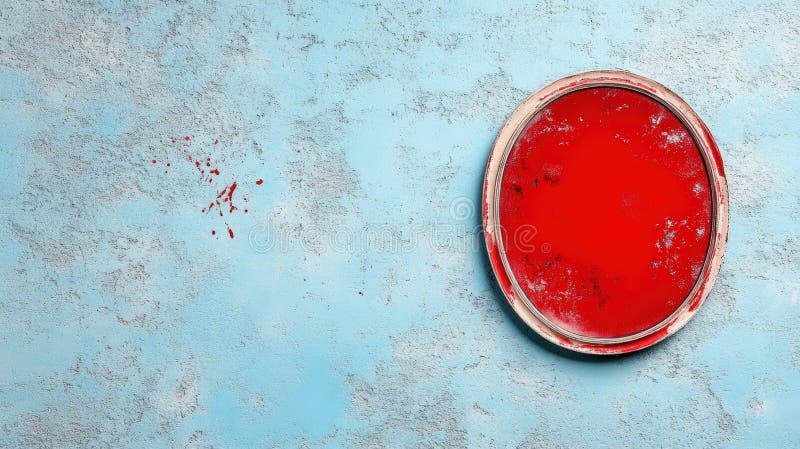 Red Paint in an Open Can on a Textured Blue Background Stock ...
