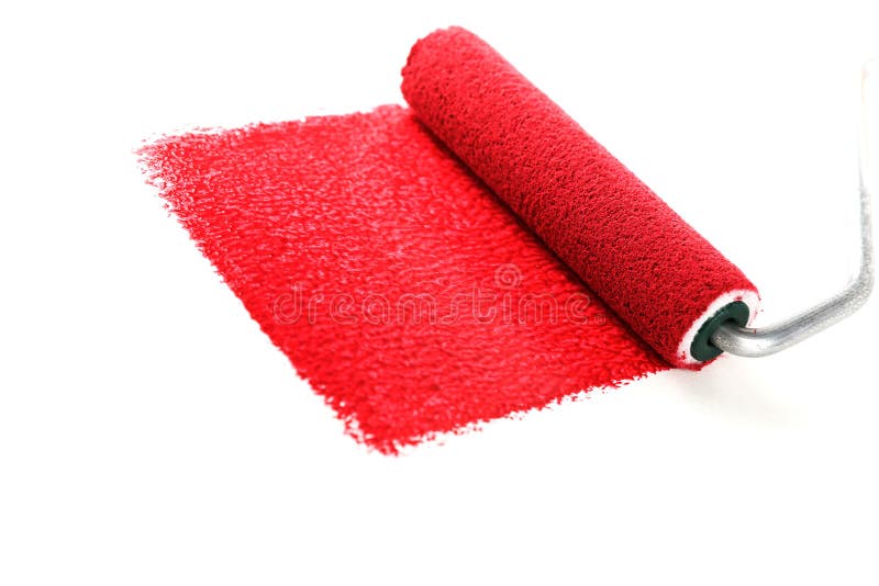 Paint Roller Painting With Red Paint On White Wall Stock Photo - Image ...