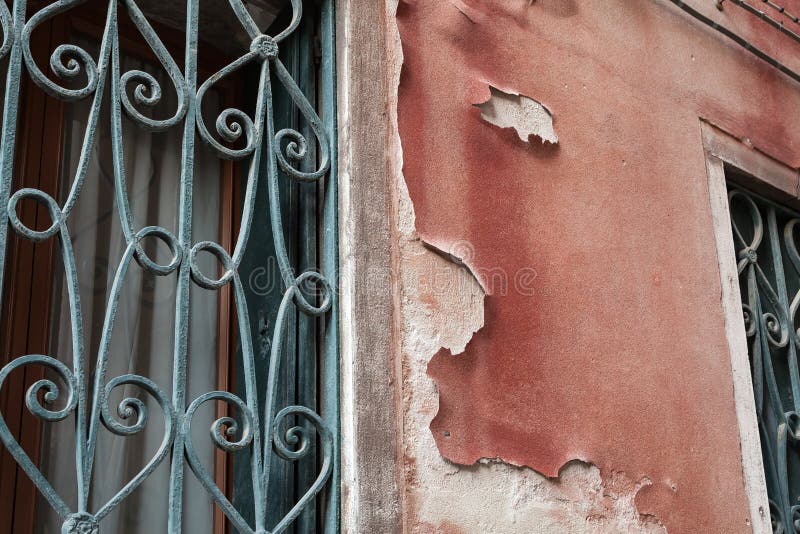 Red Paint Peeling of an Old House, Venice, Italy Stock Image - Image of ...