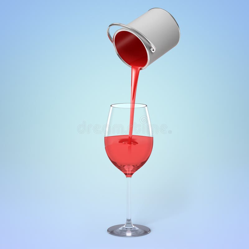 Red Paint Pouring from a Bucket into a Wine Glass Stock Illustration ...
