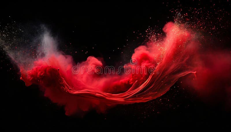Red Paint Powder Splashes. Flows of Magic Dust with Glitter Particles ...