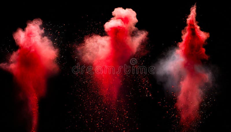 Red Paint Powder Splashes. Flows of Magic Dust with Glitter Particles ...
