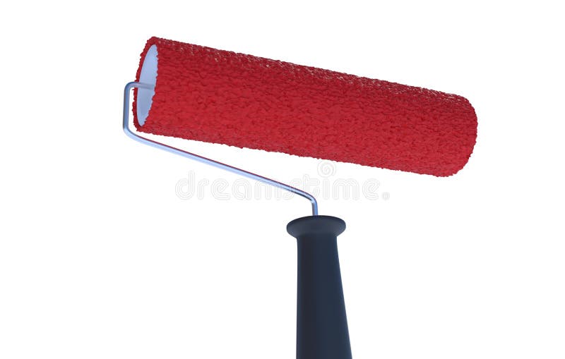 Room Painting Concept. Paint Roller with Red Color Indoors. 3D Rendered ...