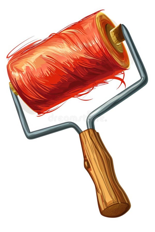 A Red Paint Roller with a Sturdy Wooden Handle. Perfect for Any ...