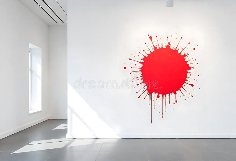 Red Paint Splatter on White Wall in Art Gallery Stock Illustration ...
