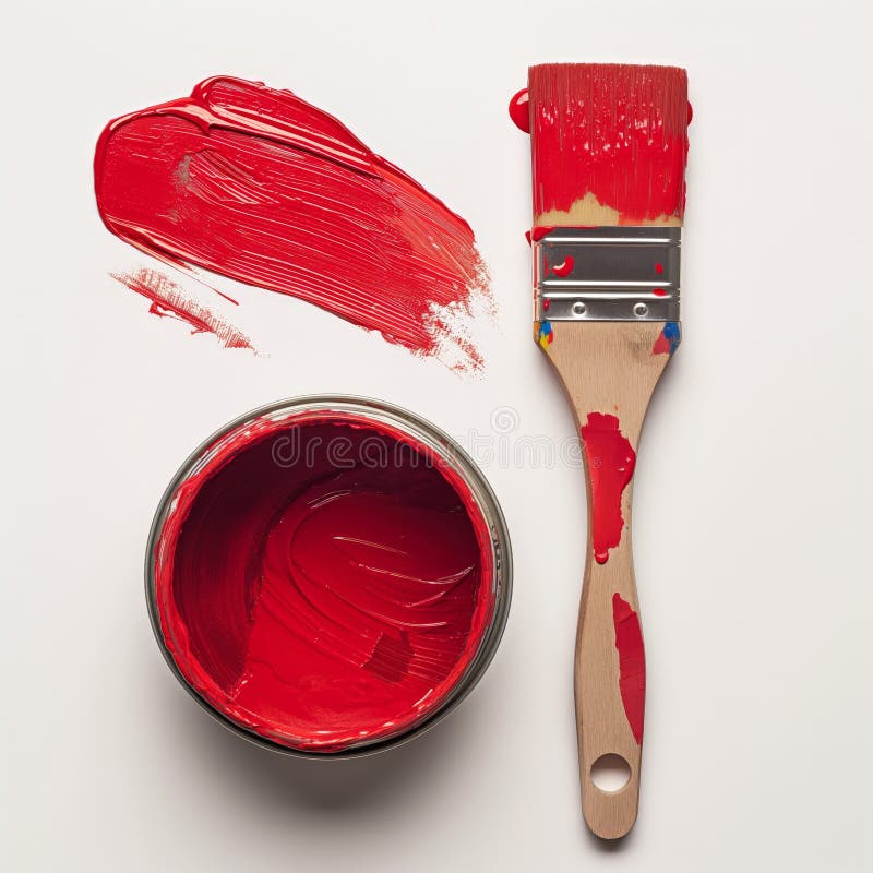 Red Paintbrush and Open Paint Can Stock Image - Image of bristles ...