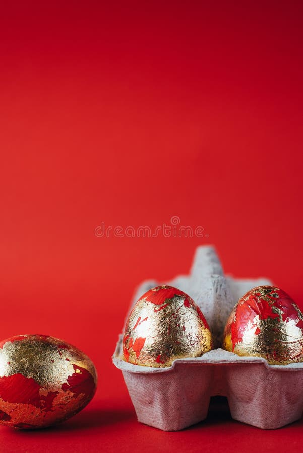 Red Painted Easter Eggs on Red Background Stock Image - Image of ...