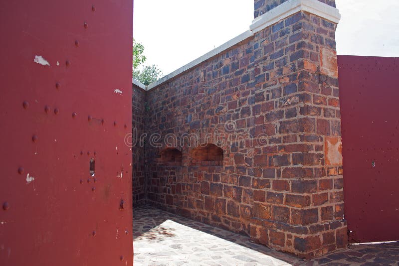 RED PAINTED GATES of FORT stock image. Image of steel - 92761077