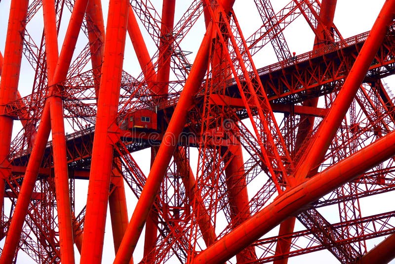 Red Painted Girders and Struts on Bridge Stock Image - Image of steel ...