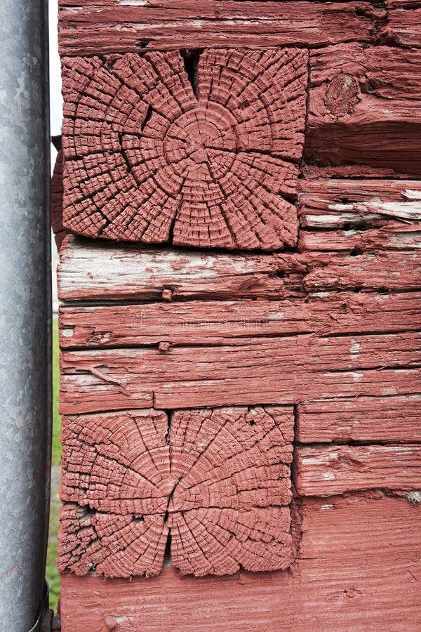 Red painted log house wall stock photo. Image of closeup - 195233418