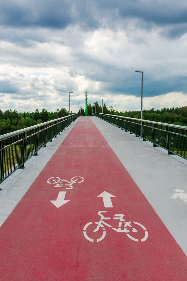The Red Painted Part of the Bridge is for Cyclists Stock Image - Image ...