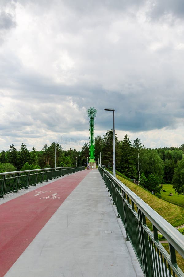 The Red Painted Part of the Bridge is for Cyclists Stock Image - Image ...
