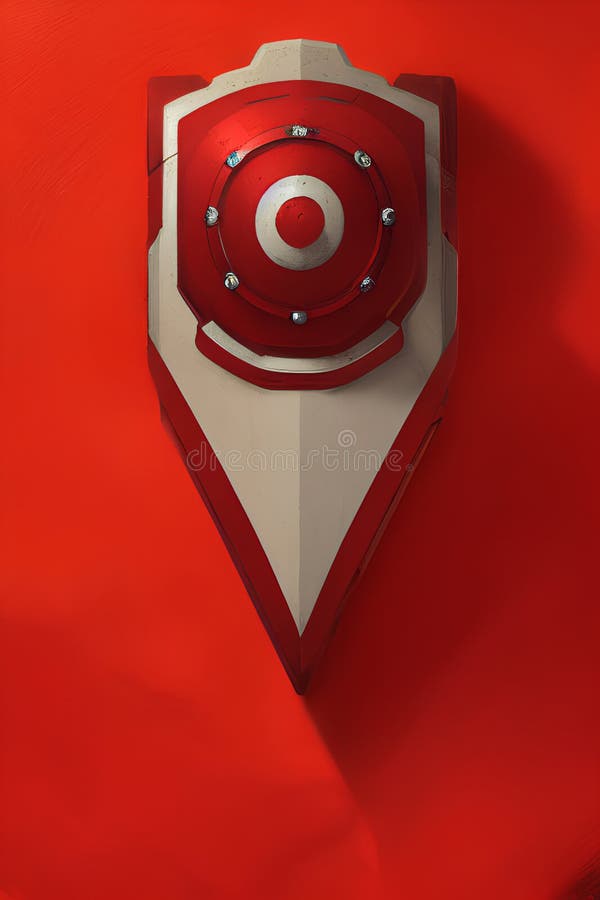 Red Painted Shield for Security Logo, Isolated on Matte Red Background ...