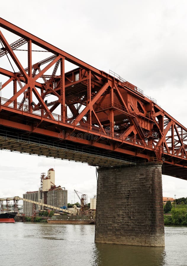 Red Painted Steel Truss Draw Bridge Structure Stock Photo - Image of ...