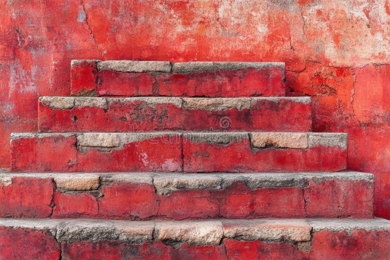 Red Painted Stone Steps Old Weathered Wall Texture Stock Illustration ...