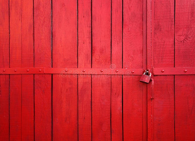 Red Painted Wooden Gate with a Lock on the Right Stock Photo - Image of ...