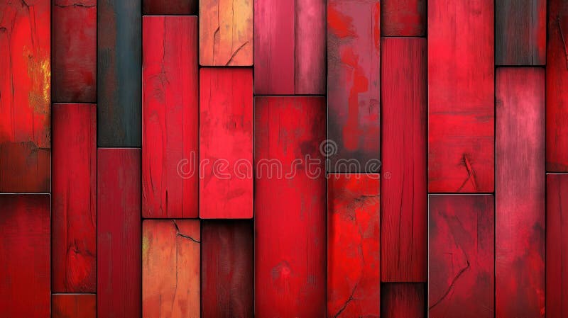 Red Painted Wooden Panels Form Textured Patchwork Design. Panels ...