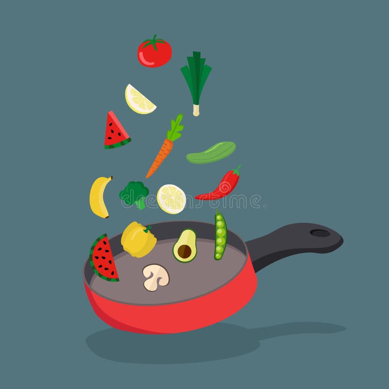 Red Pan Cooking Flat Style Vector Stock Vector - Illustration of icon ...