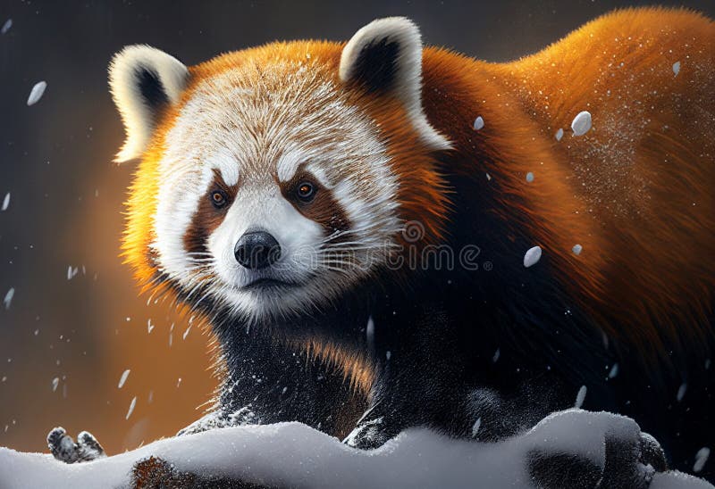Red Panda Ailurus Fulgens in the Snow Generative Ai Stock Illustration ...