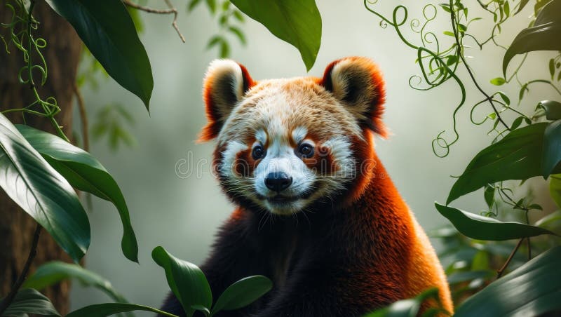 Red Panda Amidst Lush Green Tropical Foliage Stock Image - Image of ...