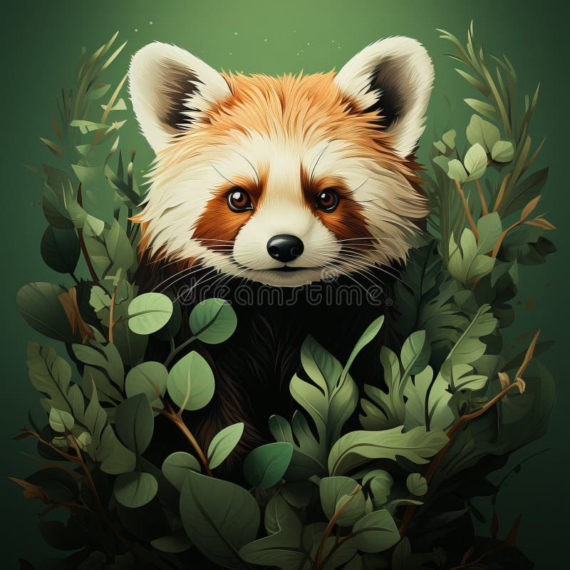 Red Panda on the Background of the Moon, Illustration with Copy Space ...
