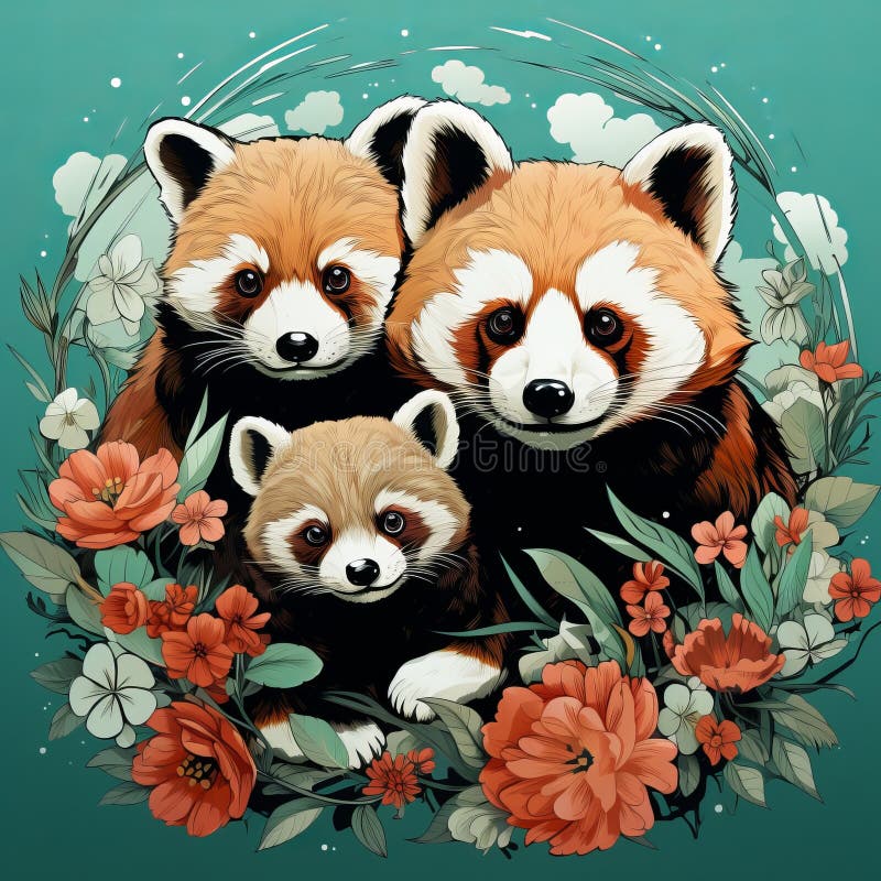 Red Panda on the Background of the Moon, Illustration with Copy Space ...