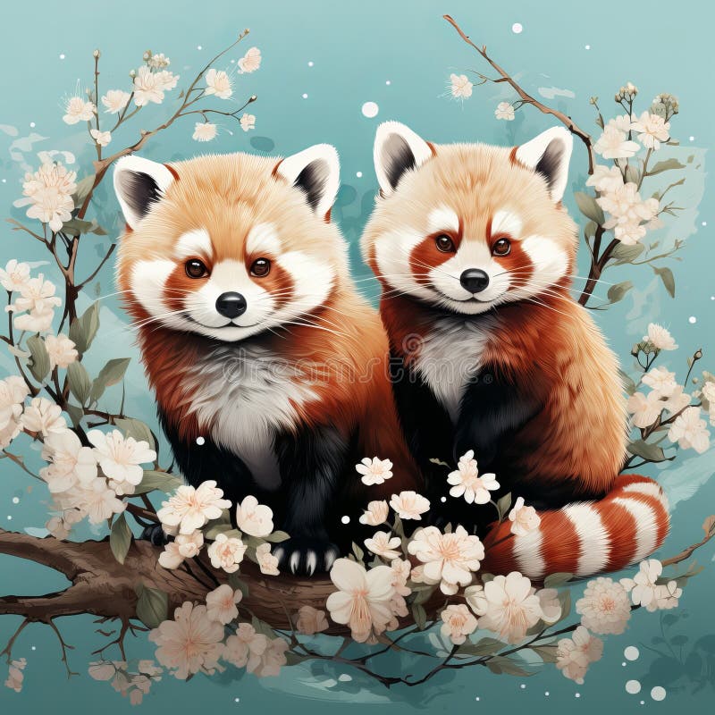 Red Panda Mascot in Anime and Manga Style on a Turquoise Background ...