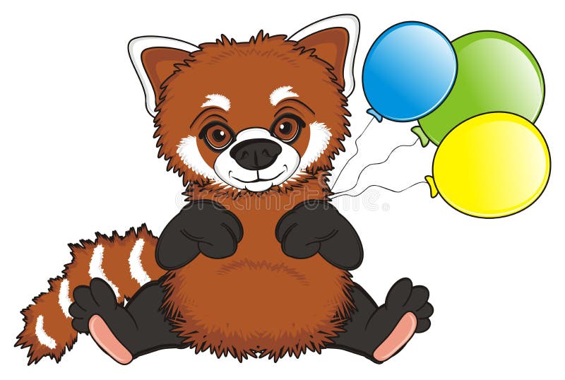 Red panda with balloons stock illustration. Illustration of holiday ...