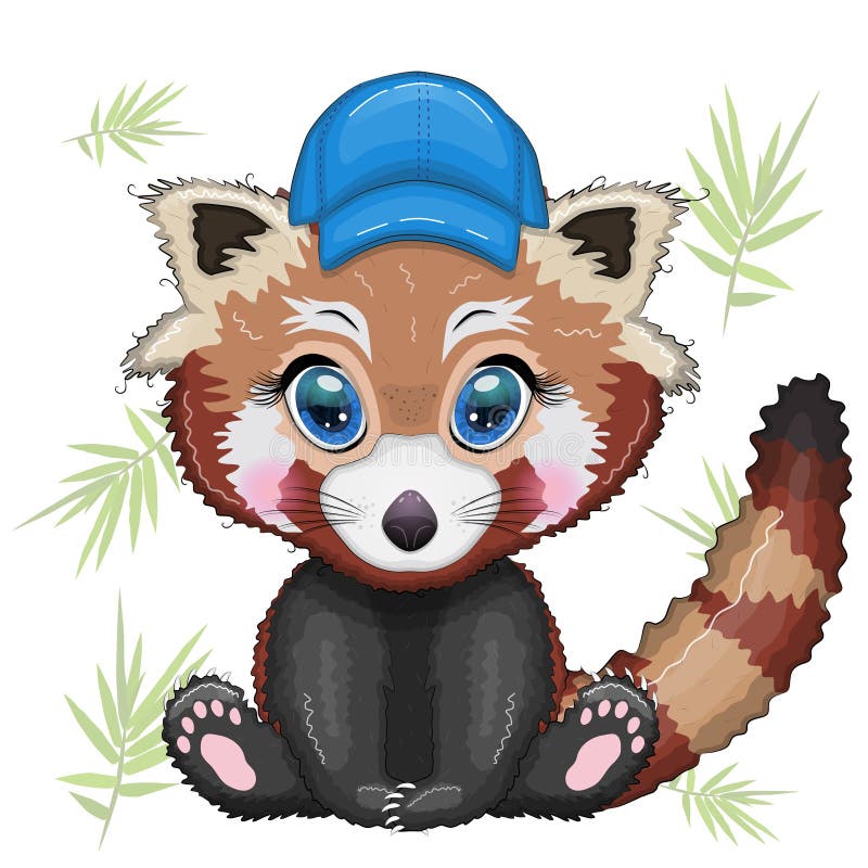 Red Panda Boy in Blue Cap Hat, Vacation, Summer Concept Stock Vector ...