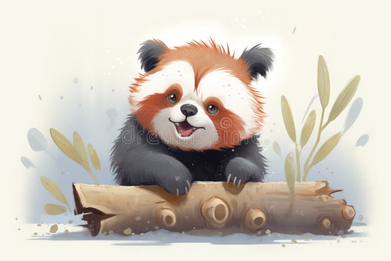 Red Panda Chewing on a Tree Bark Stock Image - Image of tree, generated ...