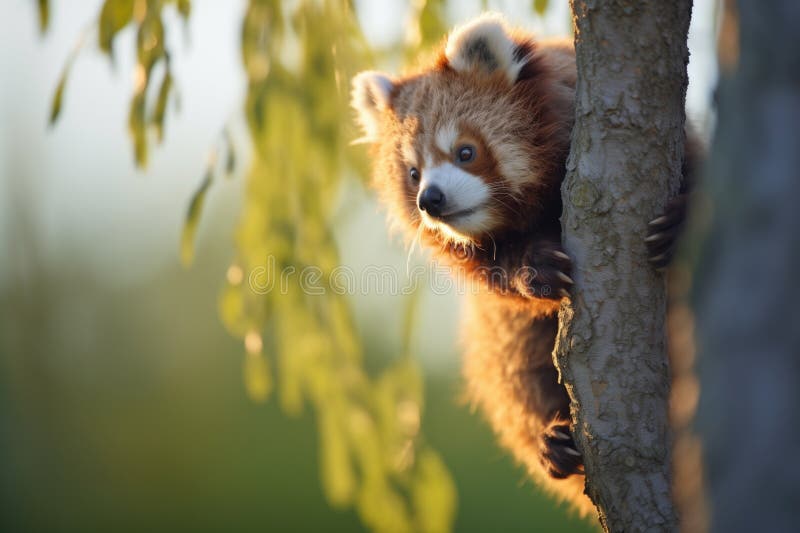 Red Panda in the Crook of a Tree during Sunset Stock Illustration ...
