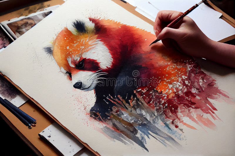 Red Panda Drawing with Bit of Watercolour Stock Illustration ...