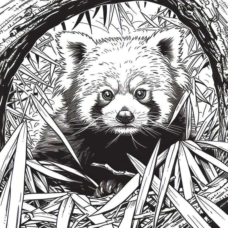 Red Panda Drawing Coloring Book Page Stock Illustration - Illustration ...