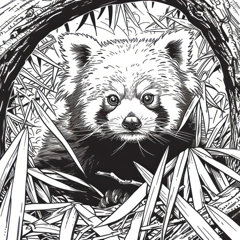 Red Panda Drawing Coloring Book Page Stock Illustration - Illustration ...