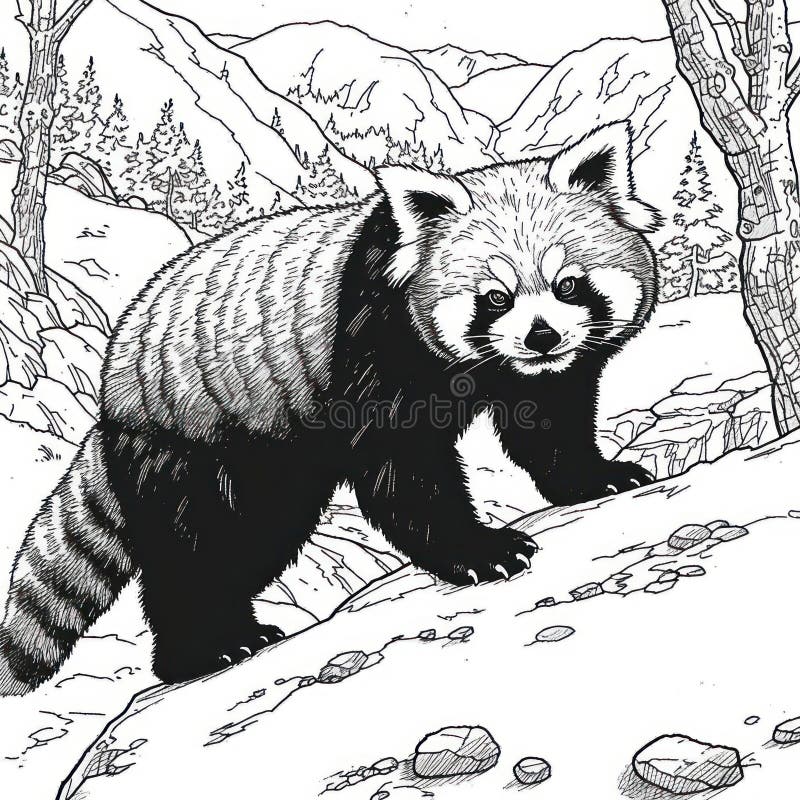 Red Panda Drawing Coloring Book Page Stock Illustration - Illustration ...