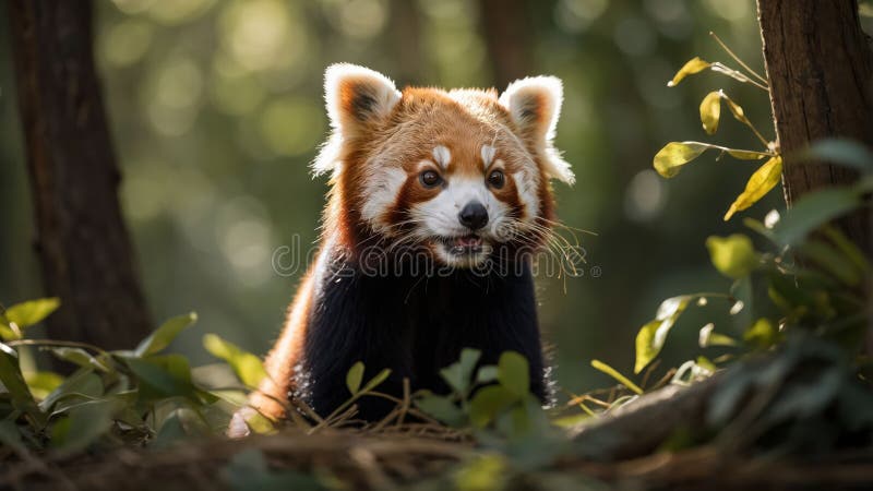 Adorable Red Panda in Lush Forest Habitat Stock Illustration ...